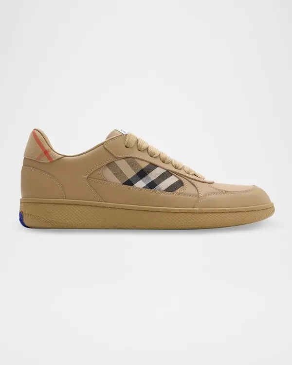Burberry Terrace Leather And Check Low-top Sneakers - Sand/sand Ip Check