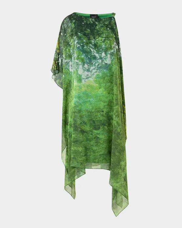 Akris Tree-print Off-the-shoulder Silk Chiffon Dress