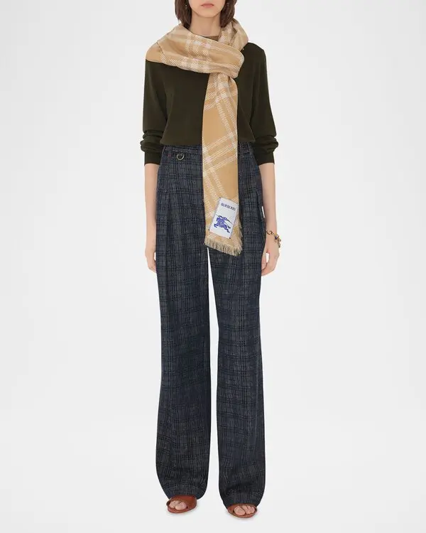 Burberry Wool & Silk Check Ekd Scarf - Sand Ecru