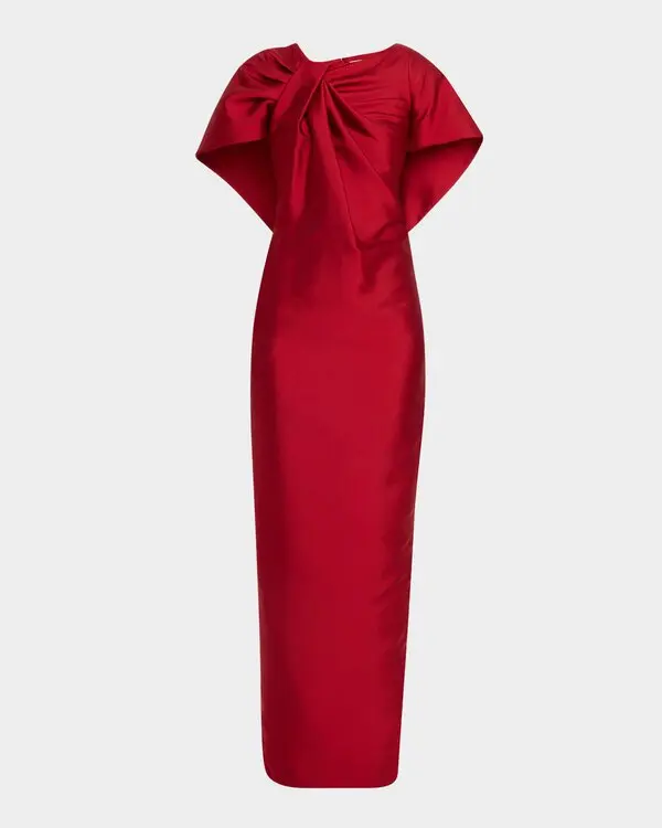 ATELIER PRABAL GURUNG Meryl Asymmetric Drape Mikado Column Gown - Ruby
