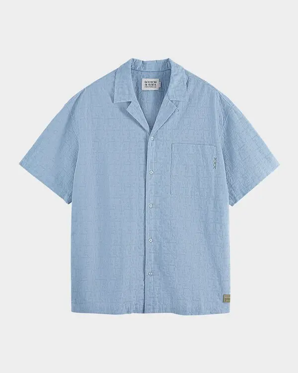 Scotch & Soda Macys Cross-stitch Short-sleeve Shirt - Faded Denim