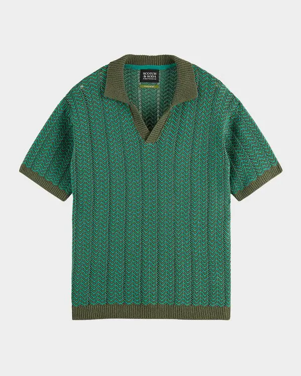 Scotch & Soda Johnny Collar Chevron Knit Polo Shirt - Thyme