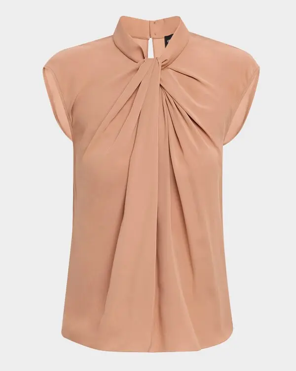 Giorgio Armani Silk Georgette Ruched Blouse - Solid Dark Orange