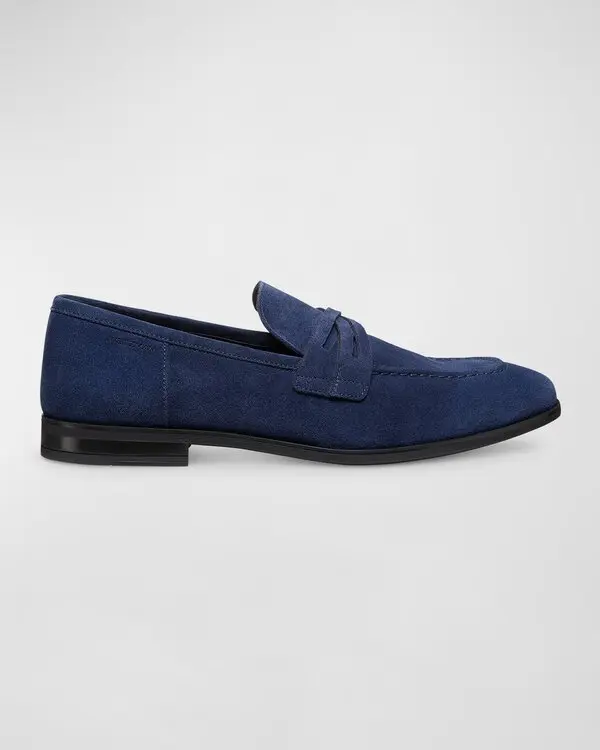 STUART WEITZMAN Simon Suede Penny Loafers - Blue.
