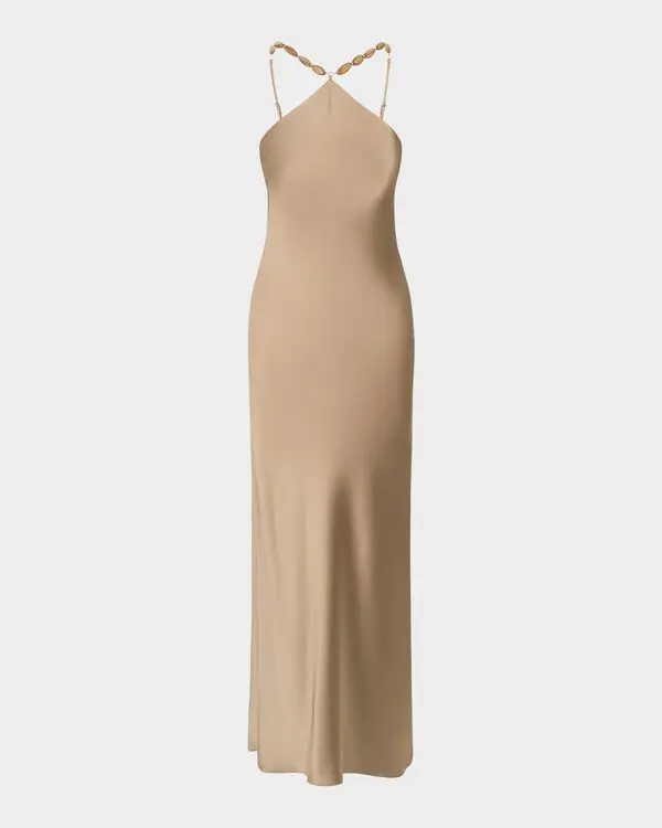 Staud Cadence Satin Maxi Dress - Dune