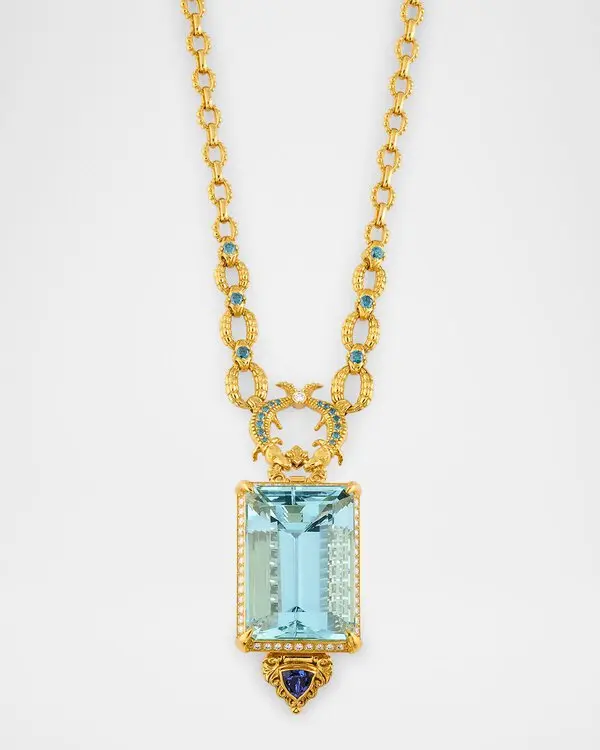 Konstantino 18k Yellow Gold Diamond, Marine, And Tanzanite Necklace - Aqua