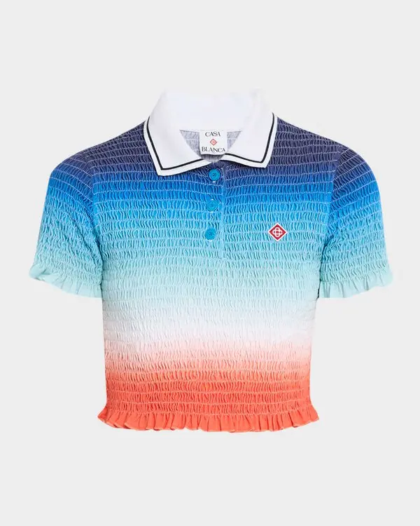 Casablanca Shirred Crop Polo Top - Gradient