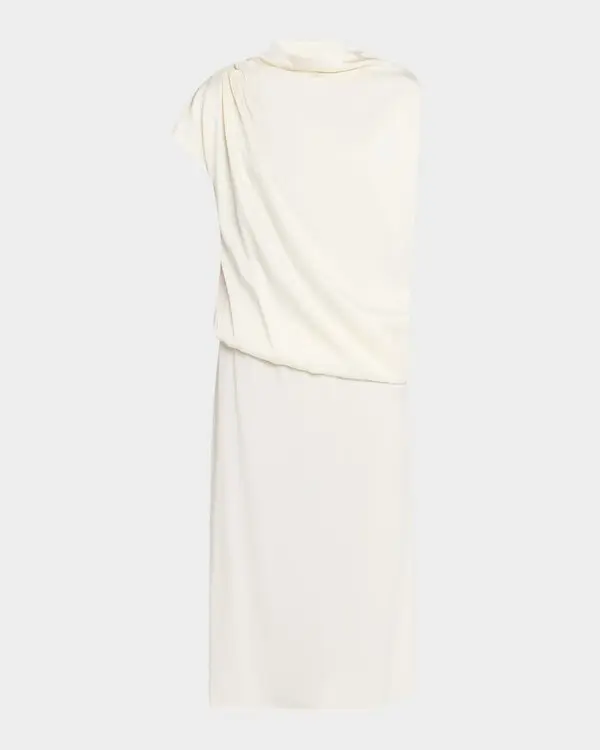 Fabiana Filippi Draped Asymmetric Enver Satin Midi Dress