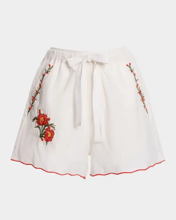 Agua Bendita Watts Nacar Embroidered Cotton-linen Shorts