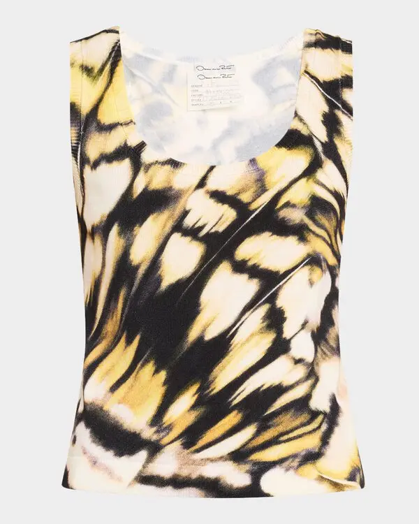 Oscar De La Renta Butterfly Printed Knit Tank Top - Blackmulti