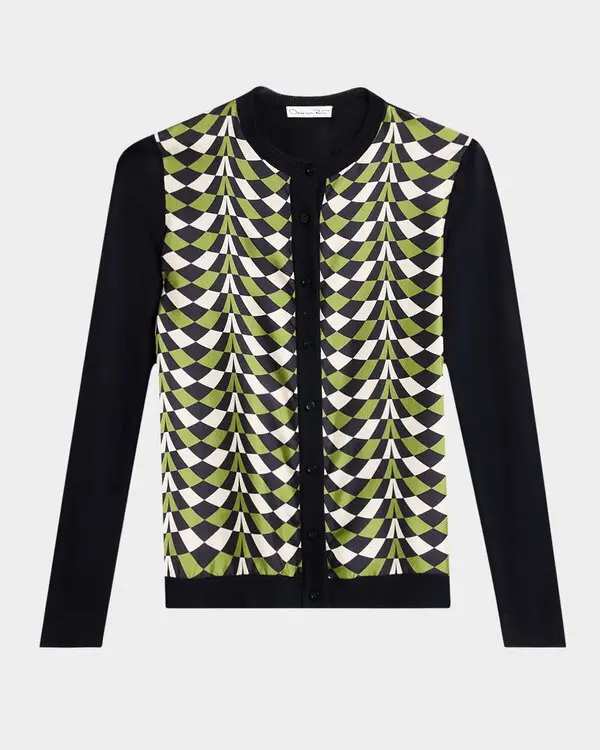 Oscar De La Renta Geo-print Silk Insert Cardigan