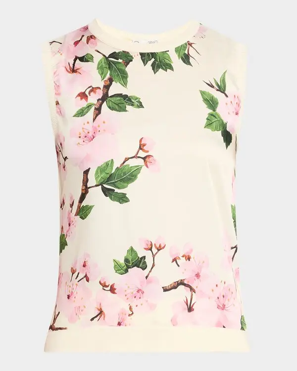 Oscar De La Renta Cherry Blossom Silk-insert Tank Top - Pinkecru