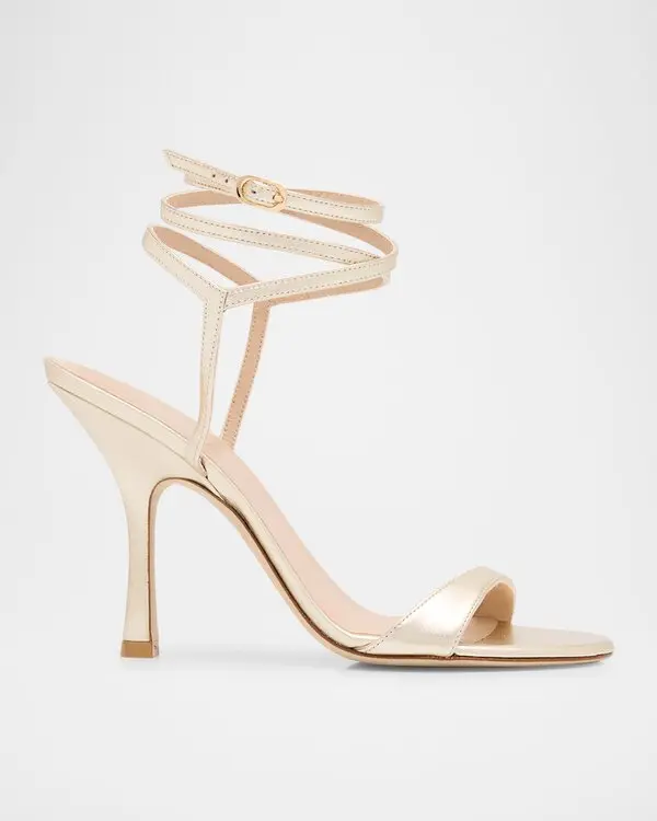 STUART WEITZMAN Nudist Metallic Leather Stiletto Sandals