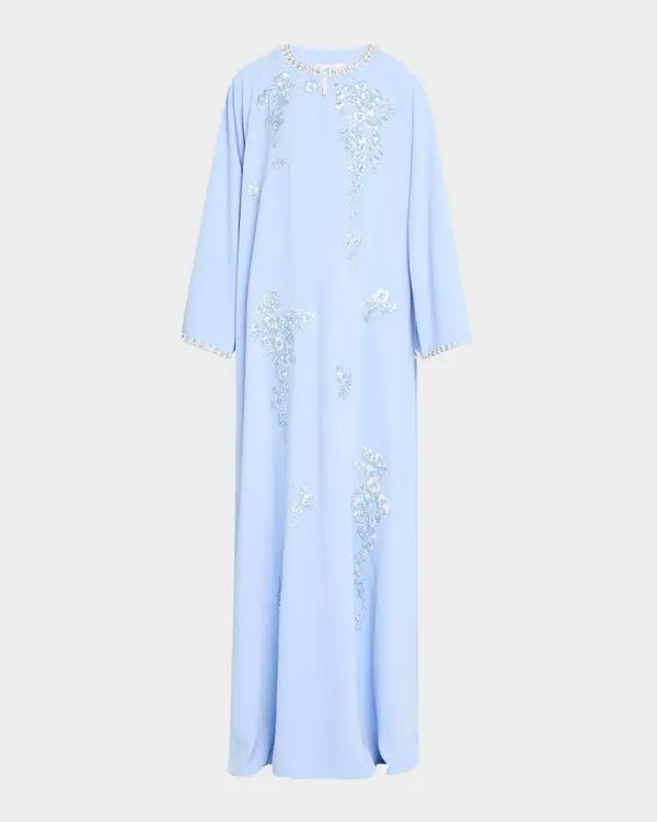 Carolina Herrera Embroidered Maxi Caftan Dress - Celeste Multi