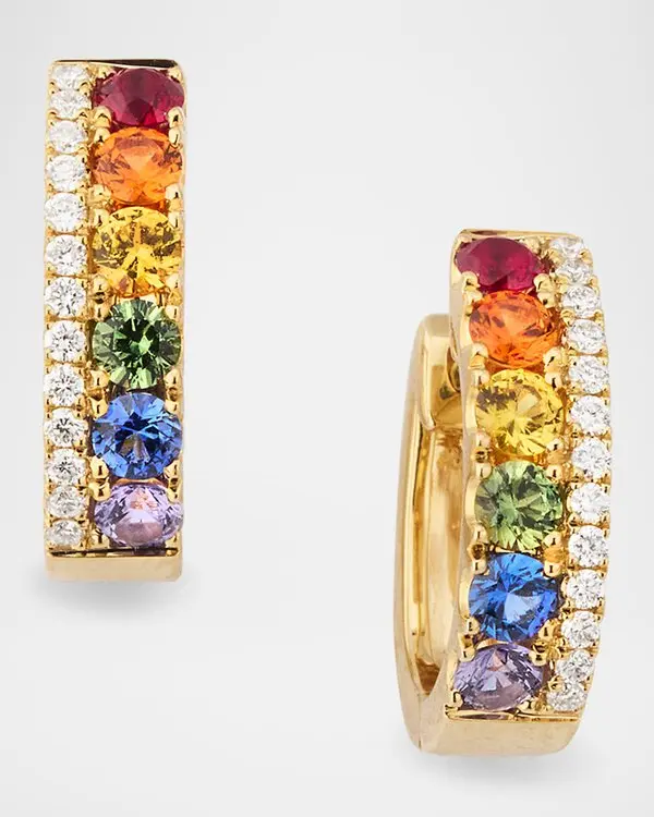 FREDERIC SAGE 14k Yellow Gold Multi Sapphire And Diamond Huggie Earrings