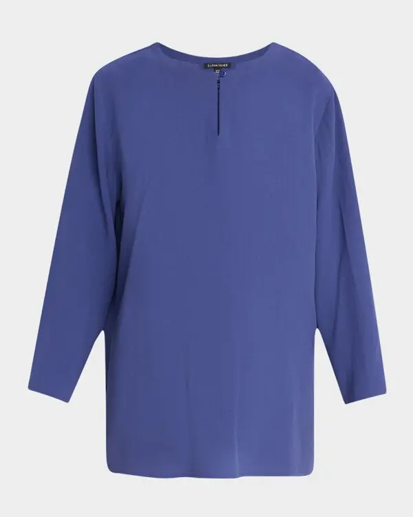 Eileen Fisher Keyhole Silk Georgette Crepe Tunic - Bluette