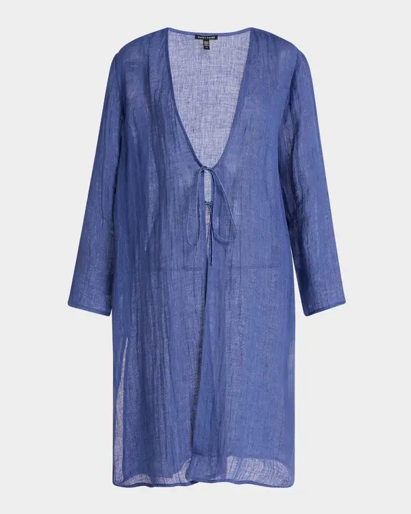 Eileen Fisher Tie-front Gauzy Organic Linen Jacket - Bluette