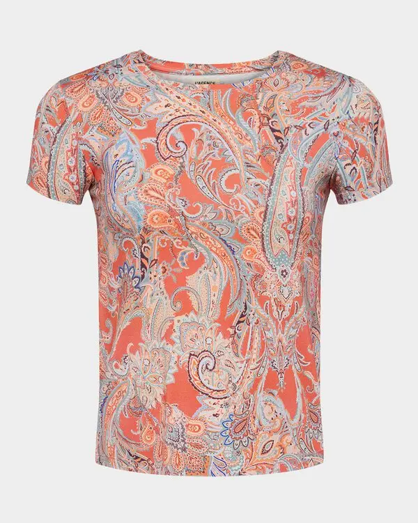 L'Agence Ressi Short-sleeve Paisley Tee - Orglt Blu Trdtnl Psly