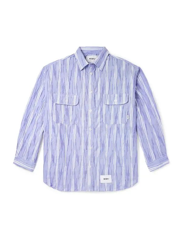 WTAPS Logo-appliquéd Striped Cotton-blend Dobby Shirt