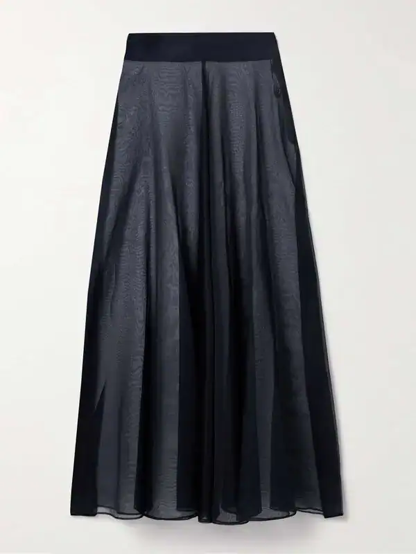 Esse Studios Aire Satin-Trimmed Silk-Organza Maxi Skirt - Navy | Editorialist