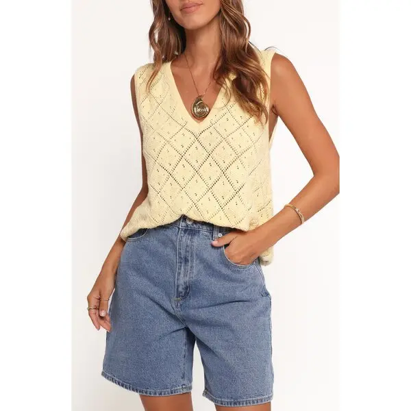 PETAL & PUP Palma Pointelle Sleeveless Cotton Sweater - Butter Yellow