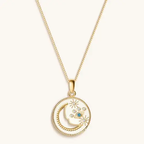 KARMA AND LUCK White Enamel Moon & Stars Necklace