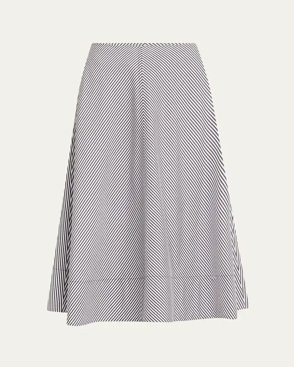 Brandon Maxwell Knox Striped Low-slung Circle Skirt - Blk White Stripe