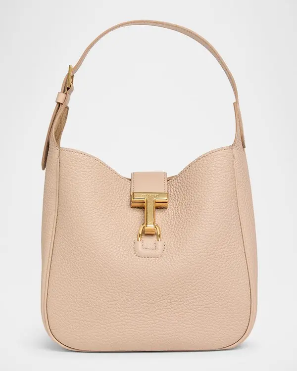 TOM FORD Monarch Small Hobo Bag In Grained Leather - Light Beige