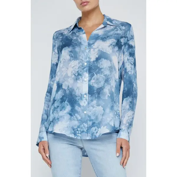 L'Agence Nina Floral Print Silk Shirt