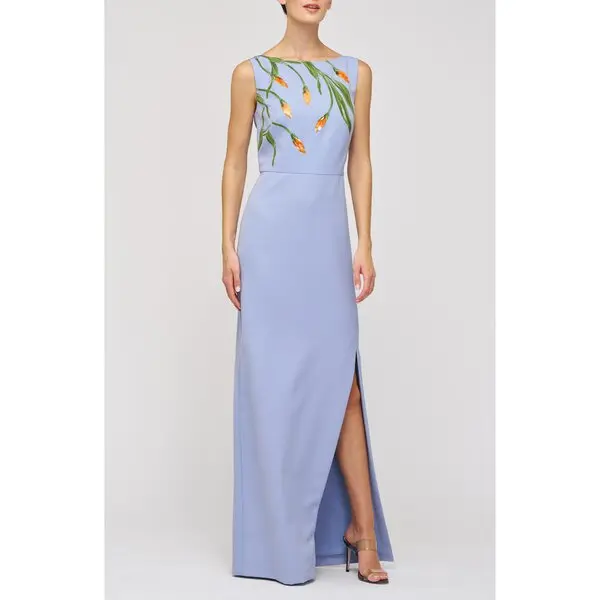KAY UNGER Ira Placed Paillette Floral Column Gown