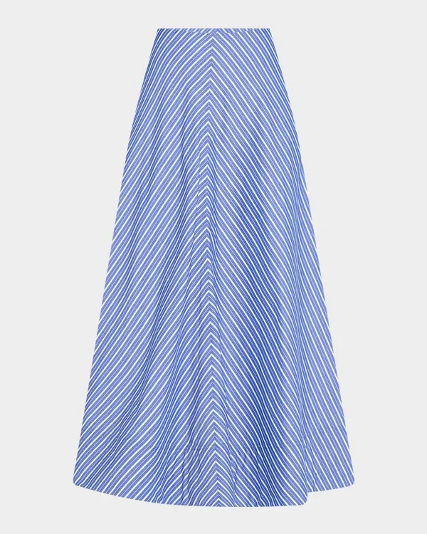 Brandon Maxwell Knox Striped Midi Circle Skirt - Navy Stripe