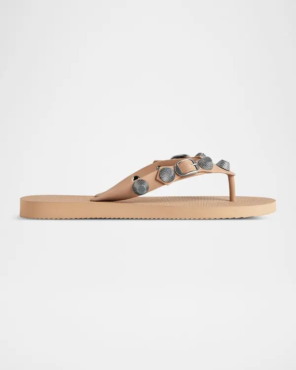 Balenciaga Cagole Studded Flip Flop Sandals - 9710 Beige/silver