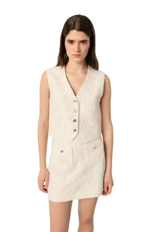 Maje Lace Vest With Metal Buttons