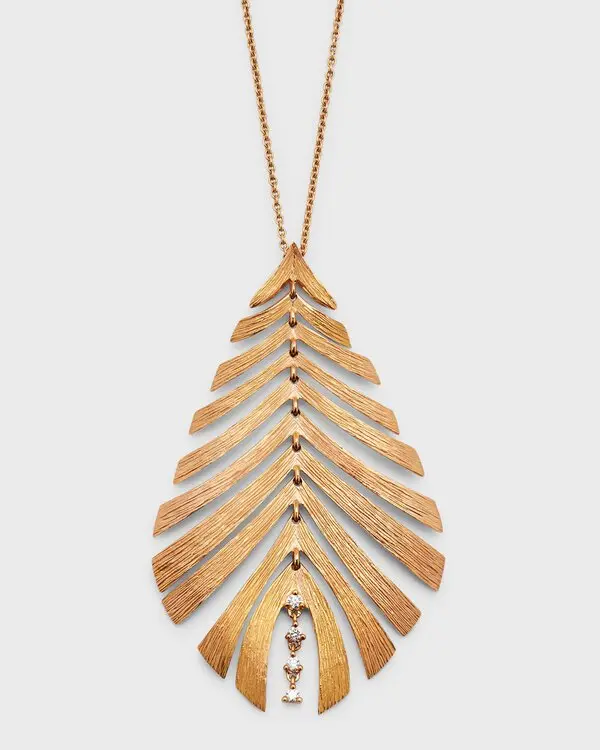 Hueb 18k Leaf Pendant Necklace With Diamonds - Rose Gold