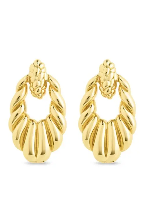 Sterling Forever Enid Textured Doorknocker Drop Earrings - Gold
