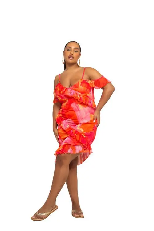 FASHION-SZN CURVE Floral Print Mesh Midi Dress