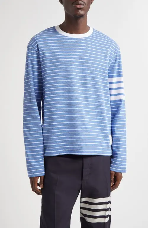 Thom Browne Milano 4-bar Stripe Long Sleeve T-shirt - Blue/ White