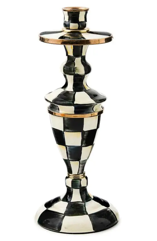 MACKENZIE-CHILDS Courtly Check Medium Enameled Steel Candleholder - Black/ White