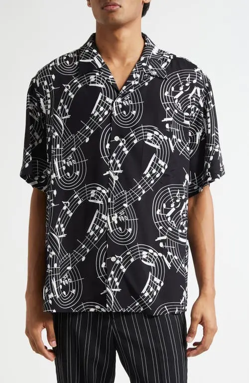 TAKAHIROMIYASHITA THESOLOIST. Music Note Print Camp Shirt - Black X White
