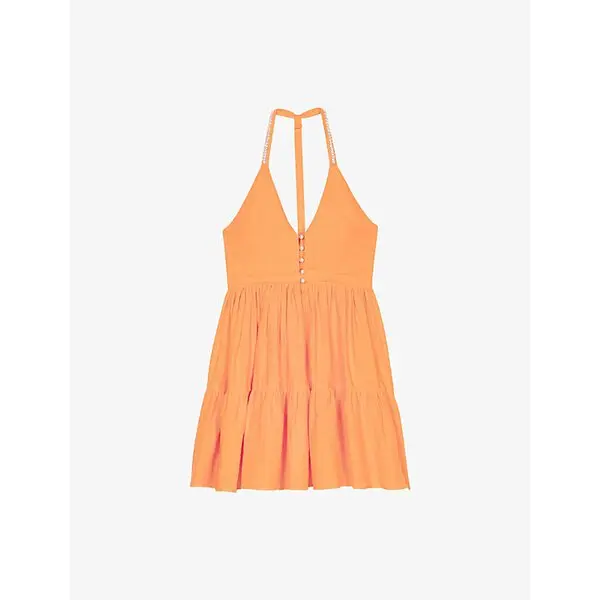Maje Pearl-button Ruffle-skirt Mini Dress - Jaunes / Oranges