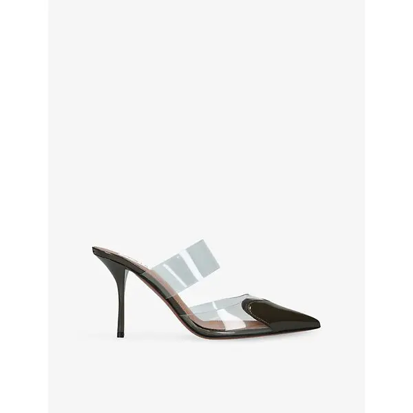 AZZEDINE ALAIA Cœur 90 Patent-leather Heeled Mules - Khaki
