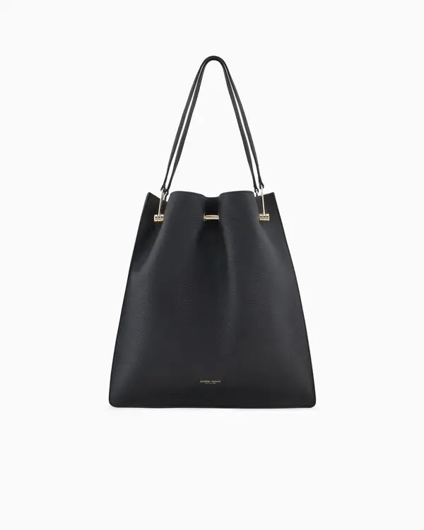 Giorgio Armani Medium Shopper Bag In Pebbled Leather - Black