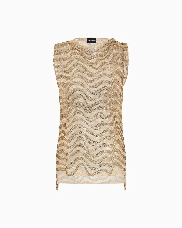 Giorgio Armani Mesh And Lurex Top With Rhinestone Embroidery - Patterned