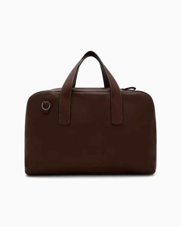 Giorgio Armani Pebbled Leather Duffle Bag - Brown