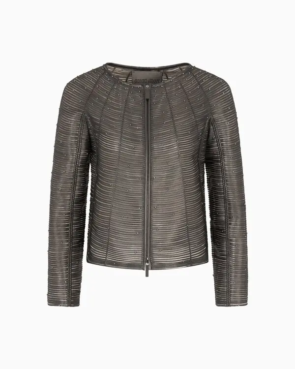Giorgio Armani Pearlised Nappa Leather Jacket With Studs - Brown