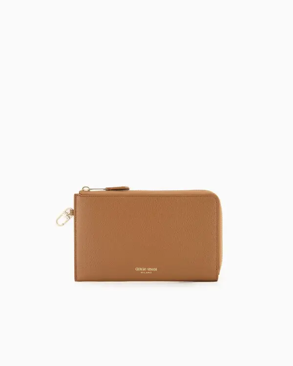 Giorgio Armani Pebbled Leather Wallet With Wraparound Zip - Camel