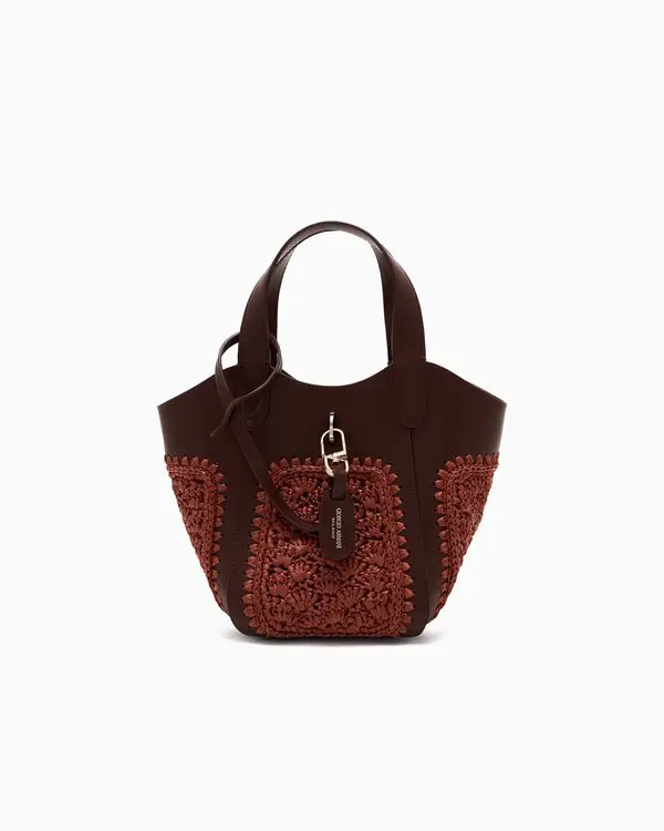 Giorgio Armani Small Handbag In Leather And Raffia