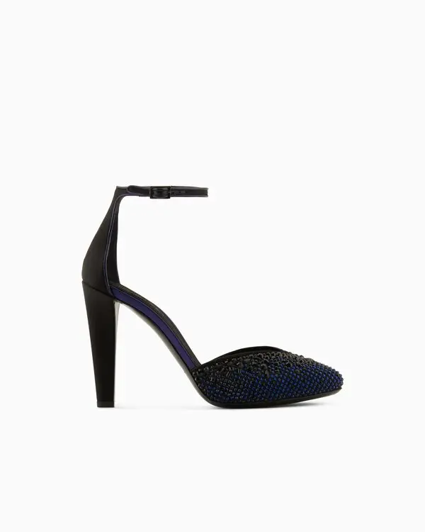 Giorgio Armani Satin And Mesh Court Shoes With Rhinestones - Two-tone
