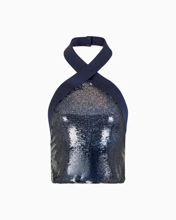 Giorgio Armani Sequined Tulle Top - Patterned