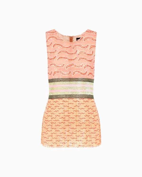 Giorgio Armani Fringed Embroidered Tulle Top - Patterned